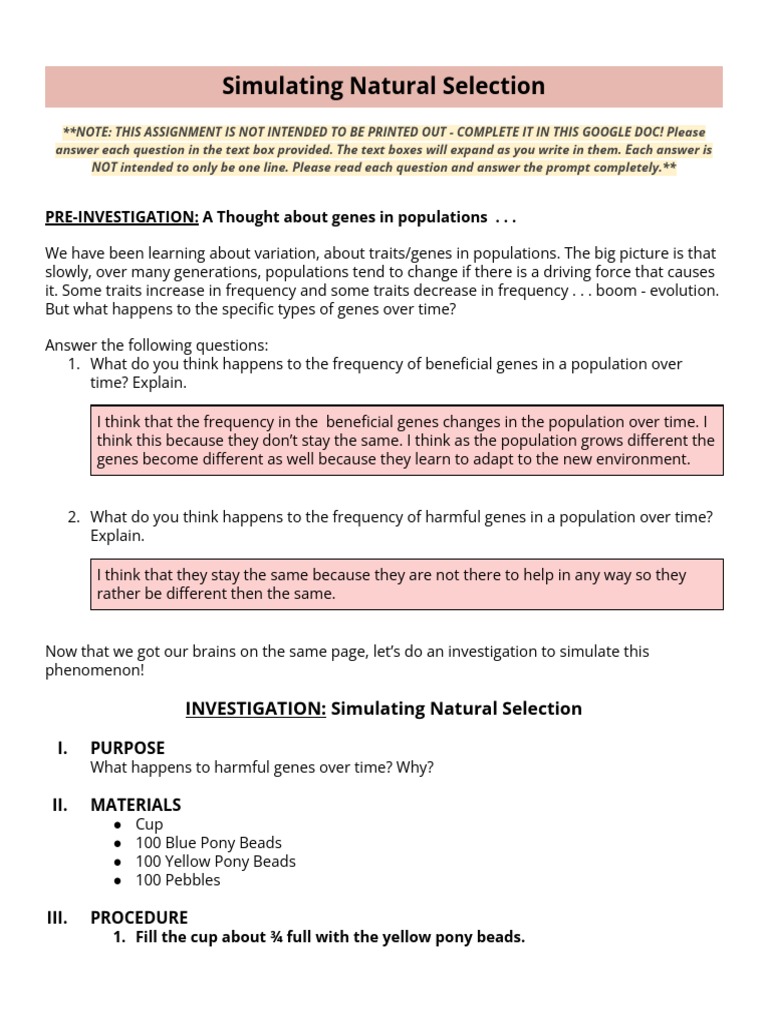 Simulating Natural Selection Download Free Pdf Evolution Gene