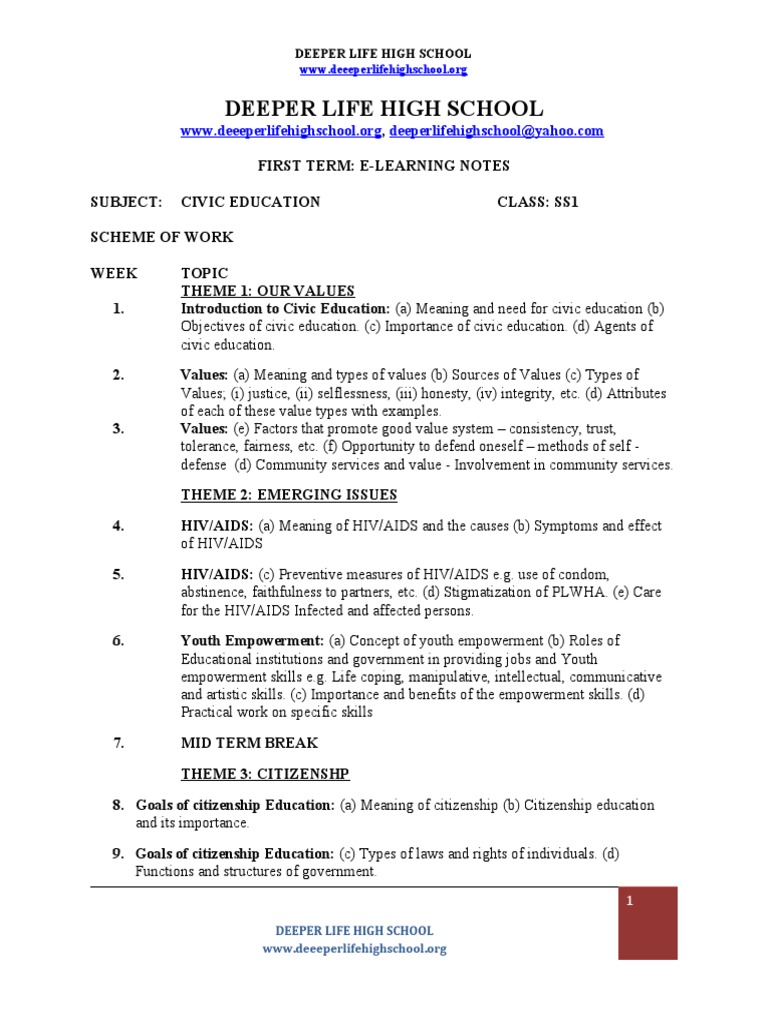 Civic Education ss1 First Term. | PDF | Hiv/Aids | Self Defense