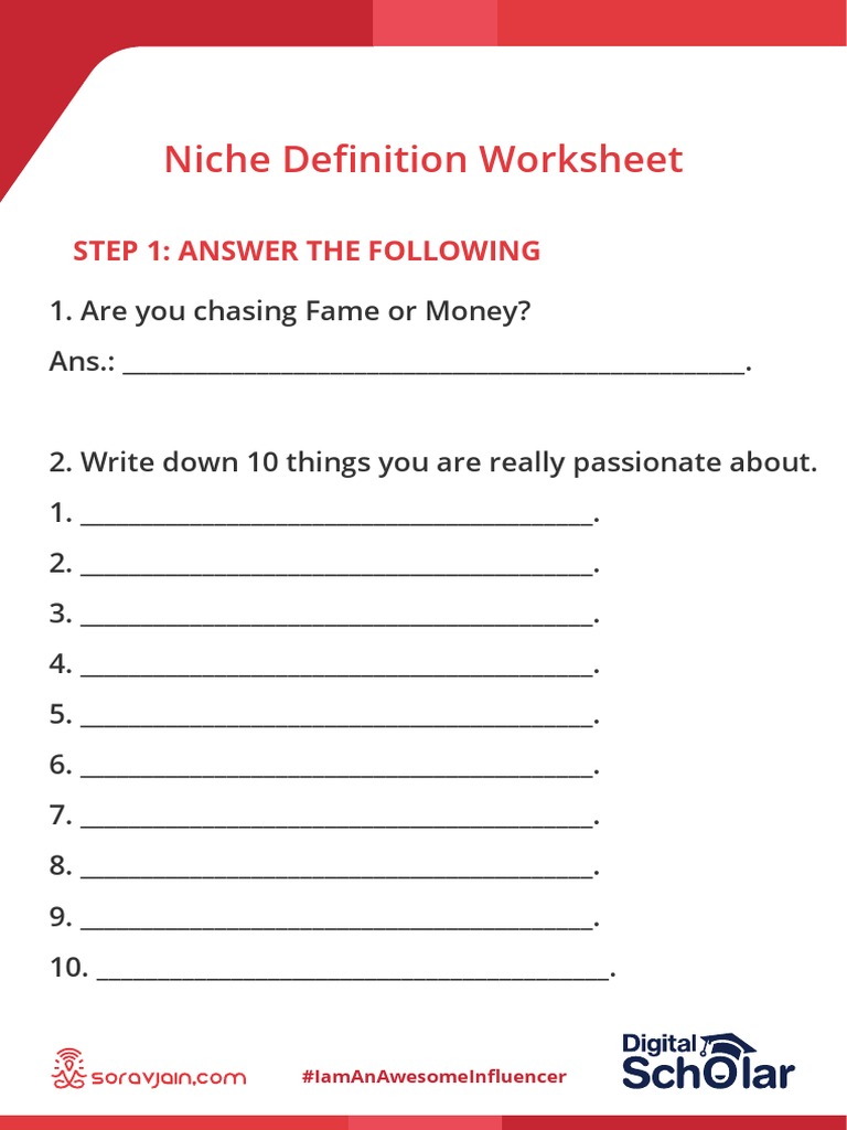 Niche Definition Worksheet: Step 1: Answer The Following | PDF ...