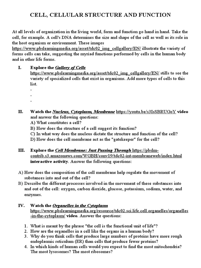 Cell Structure and Function Guide | PDF | Cell (Biology) | Cytoplasm