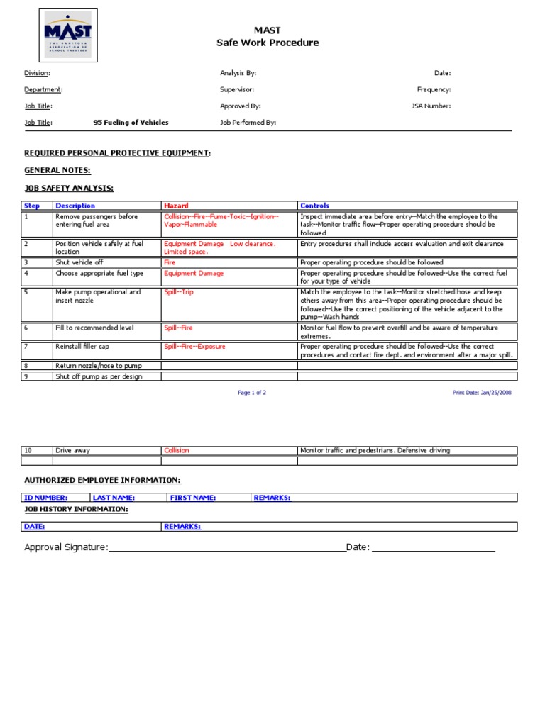95 Fueling of Vehicles-JOB PROCEDURE | PDF | Transport | Safety
