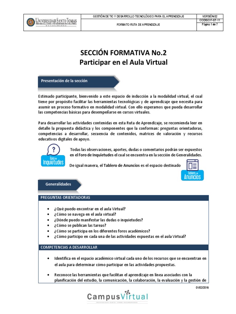 Sección Formativa 2 - Participar en El Aula Virtual | PDF | Salón de clases | Aprendizaje