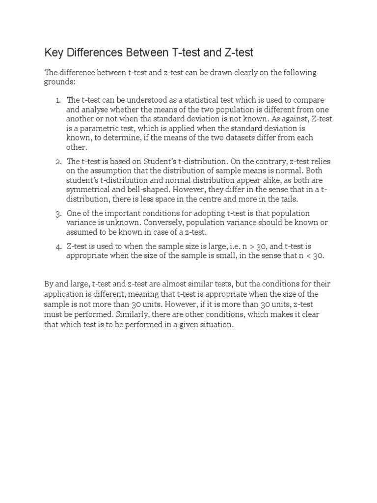 Key Differences Between Tscore and Zscore | PDF