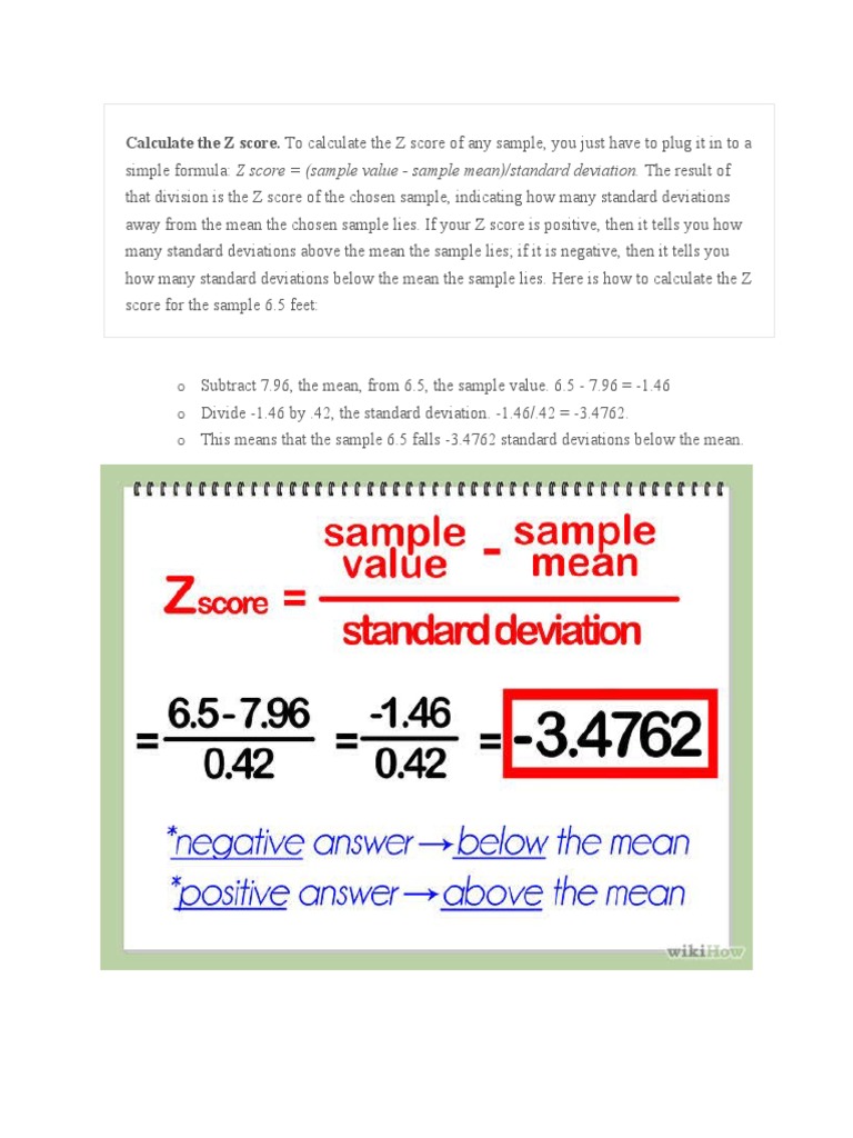 Calculate The Z Score. To Calculate The Z Score of Any Sample, You Just ...
