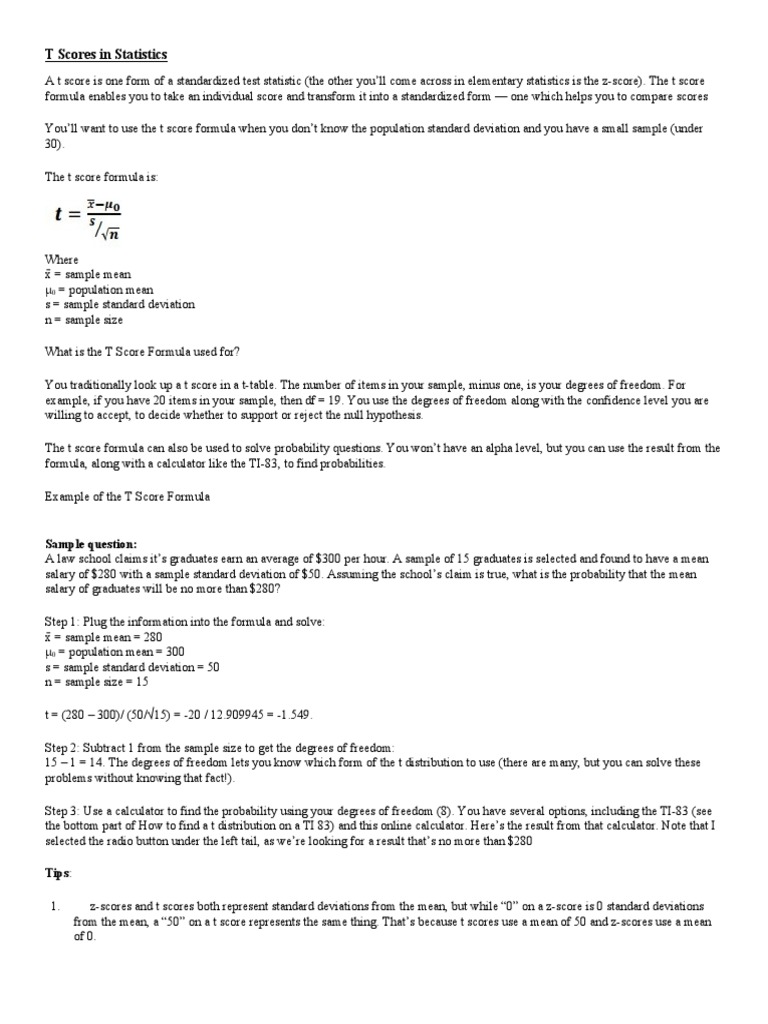 T Scores in Statistics Step by Step | PDF | Standard Score | Statistics
