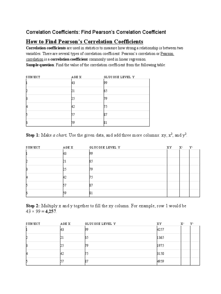 Correlation Coefficients: Find Pearson's Correlation Coefficient | PDF ...