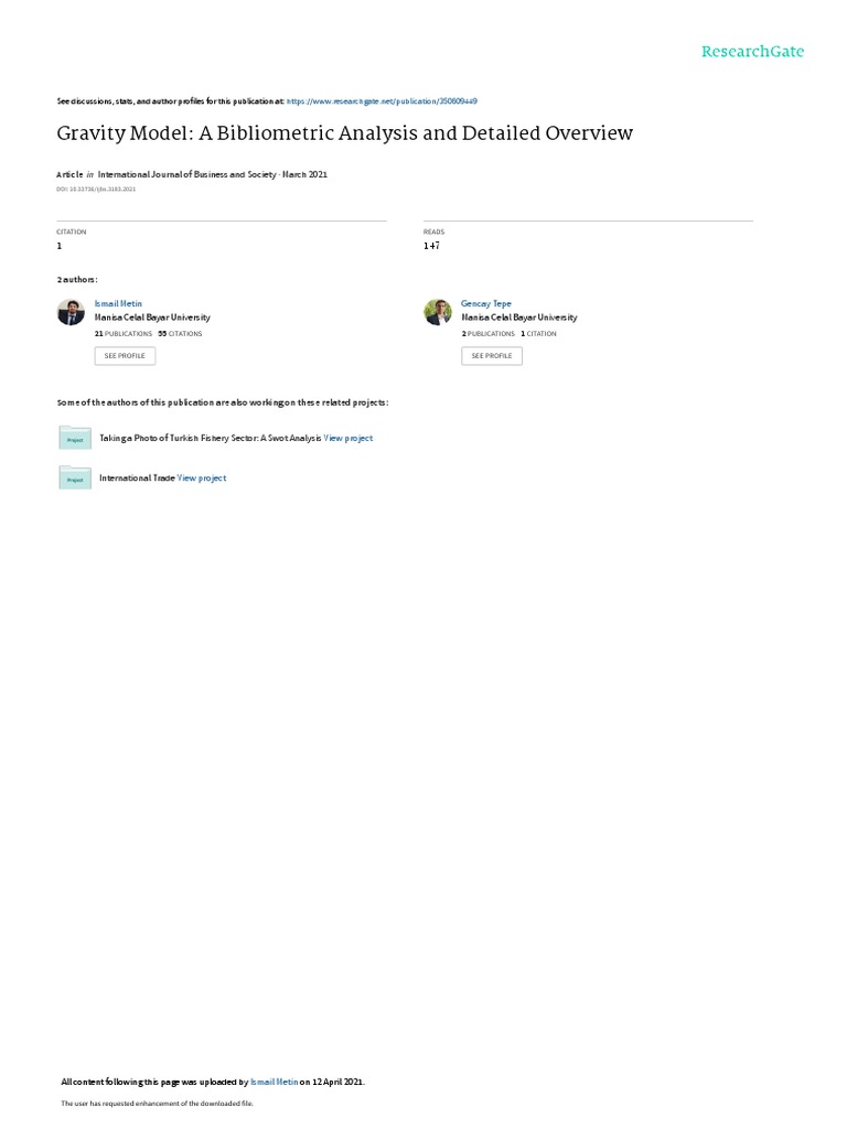 Gravity Model: A Bibliometric Analysis and Detailed Overview | PDF ...