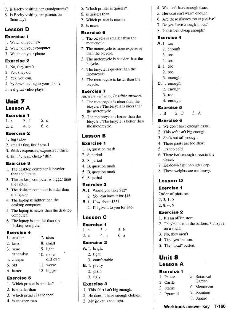 INGLÉS 3 Workbook Answer Key FC2 Units 7-9 | PDF | Personal Computing | Foods