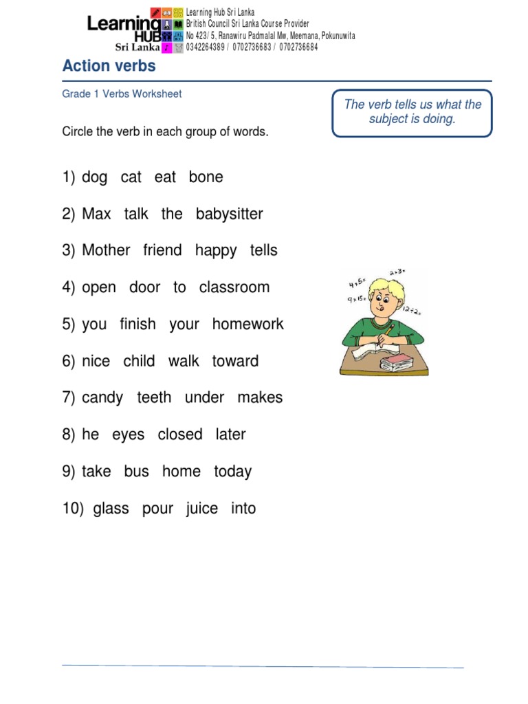 Verb Worksheets For Grade 1 | PDF | Grammatical Tense | Verb