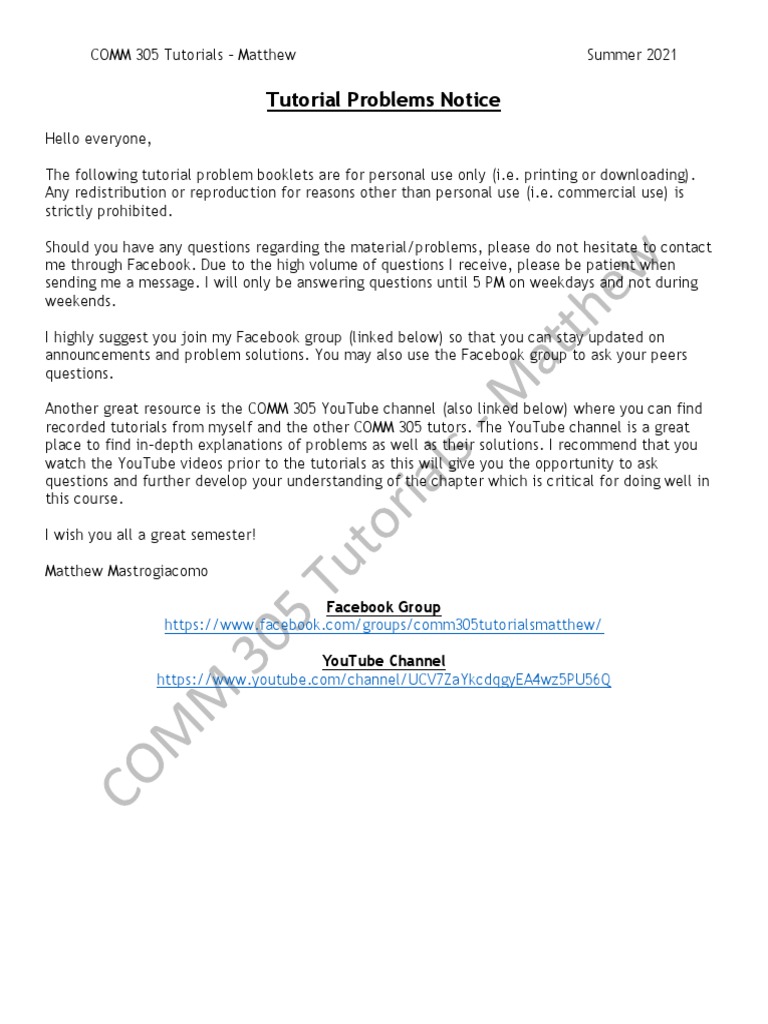 COMM 305 - Matthew - Question Booklet (Summer 2021) | PDF | Cost Of ...