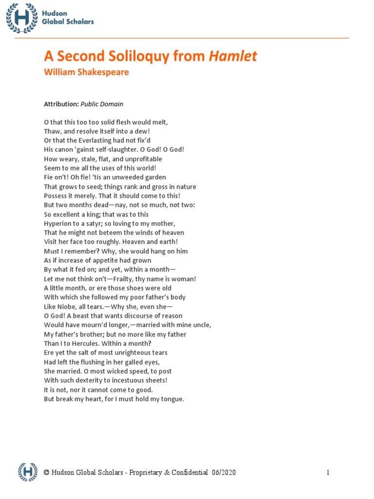 A Second Soliloquy From Hamlet | PDF