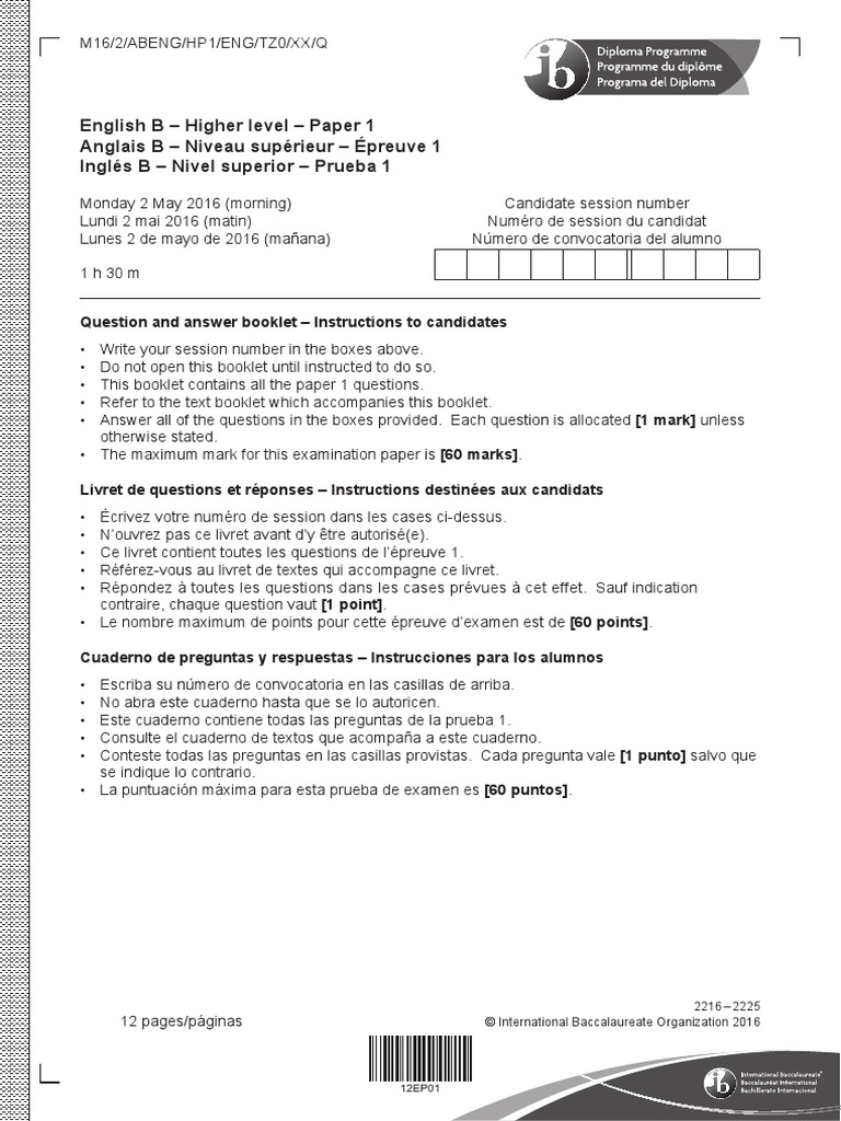 English B Paper 1 Question Booklet HL2016 | PDF | Mass Media ...