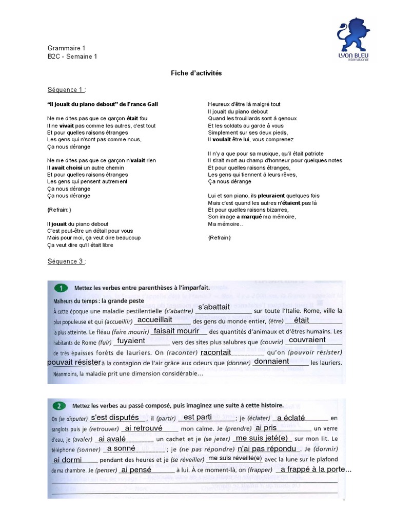 Grammaire 1 : Activités et Corrections | PDF | Genre grammatical ...