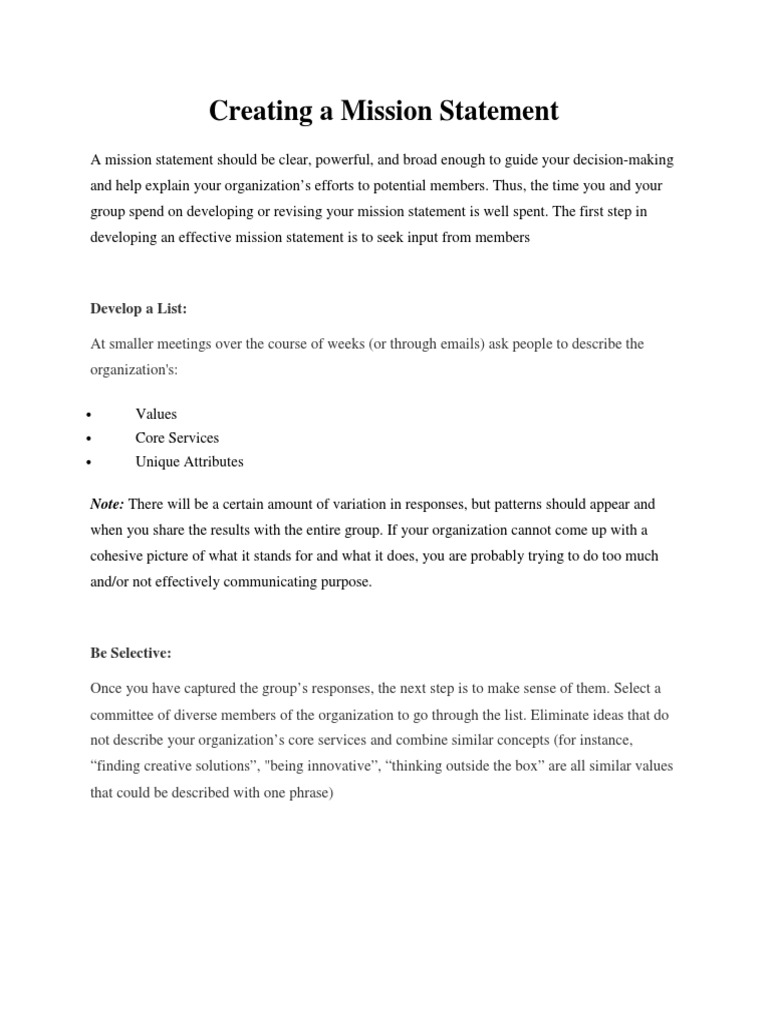 Creating Mission Statement | PDF | Community | Literacy