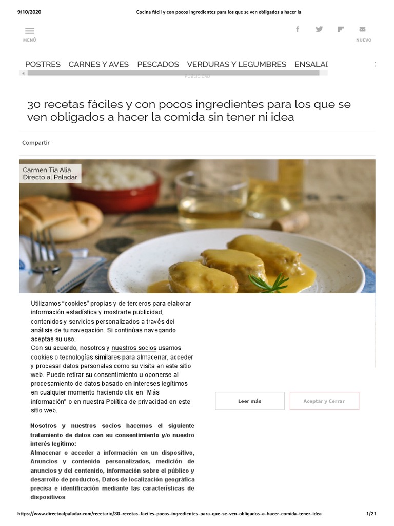 Cocina Fácil y Con Pocos Ingredientes para Los Que Se Ven Obligados A ...