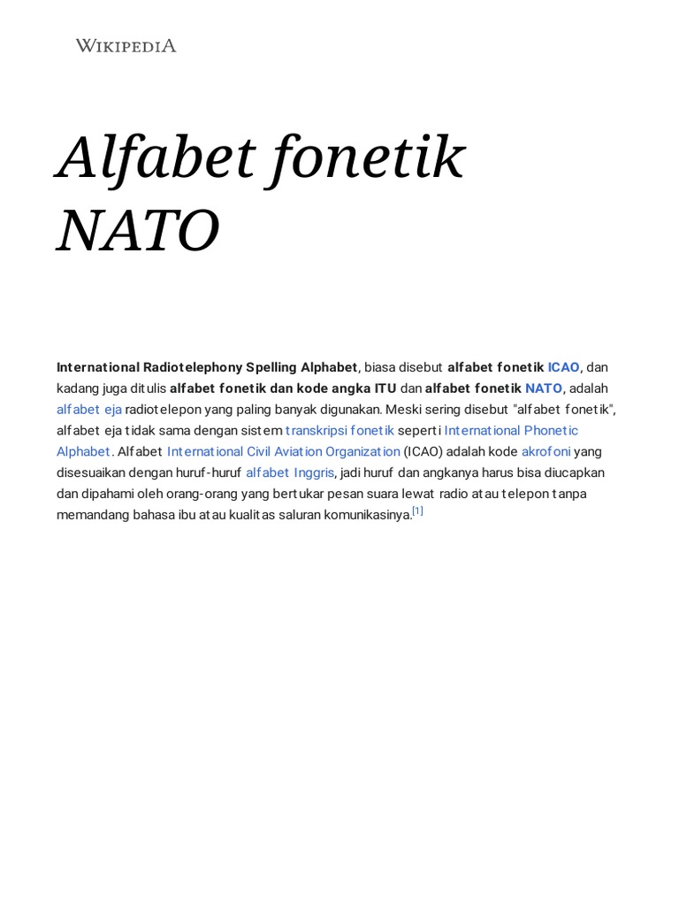 Alfabet Fonetik NATO - Wikipedia Bahasa Indonesia, Ensiklopedia Bebas | PDF