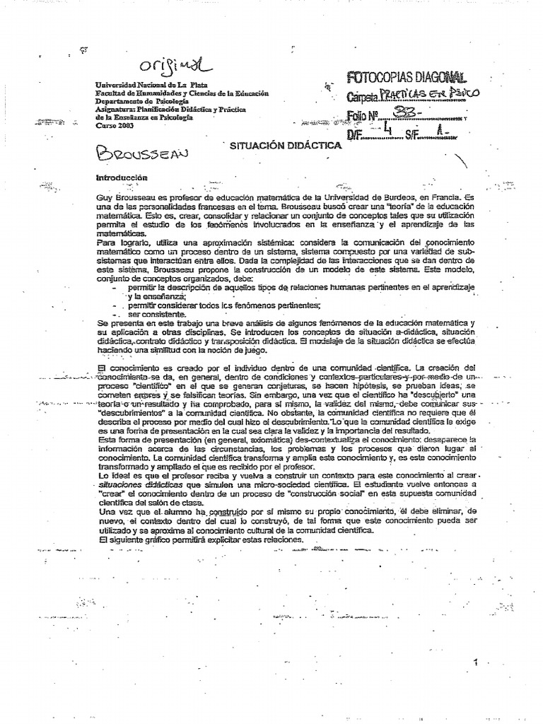 BROUSSEAU (1998) TEORÍA DE LAS SITUACIONES DIDÁCTICAS | PDF