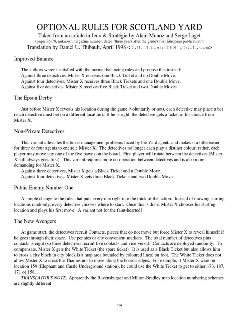 Optional Rules For Scotland Yard | PDF