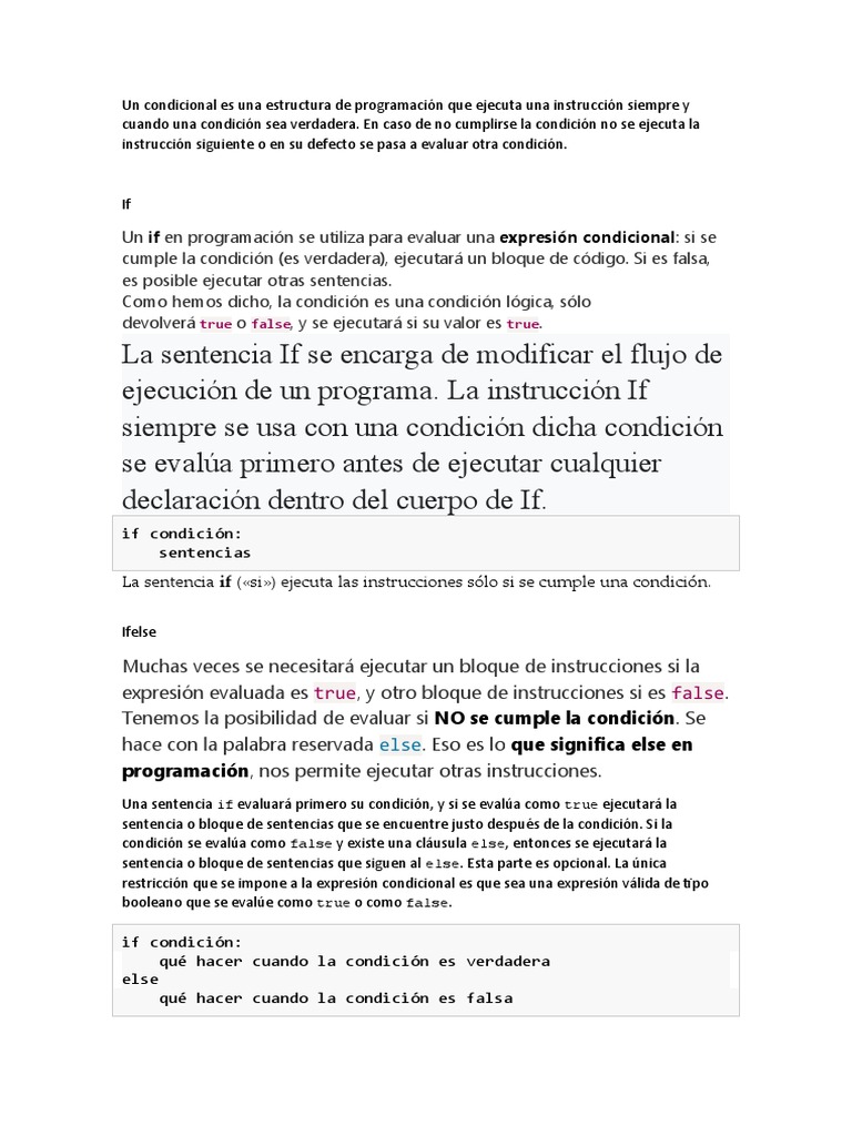 Un Condicional Es Una Estructura de Programación Que Ejecuta Una ...