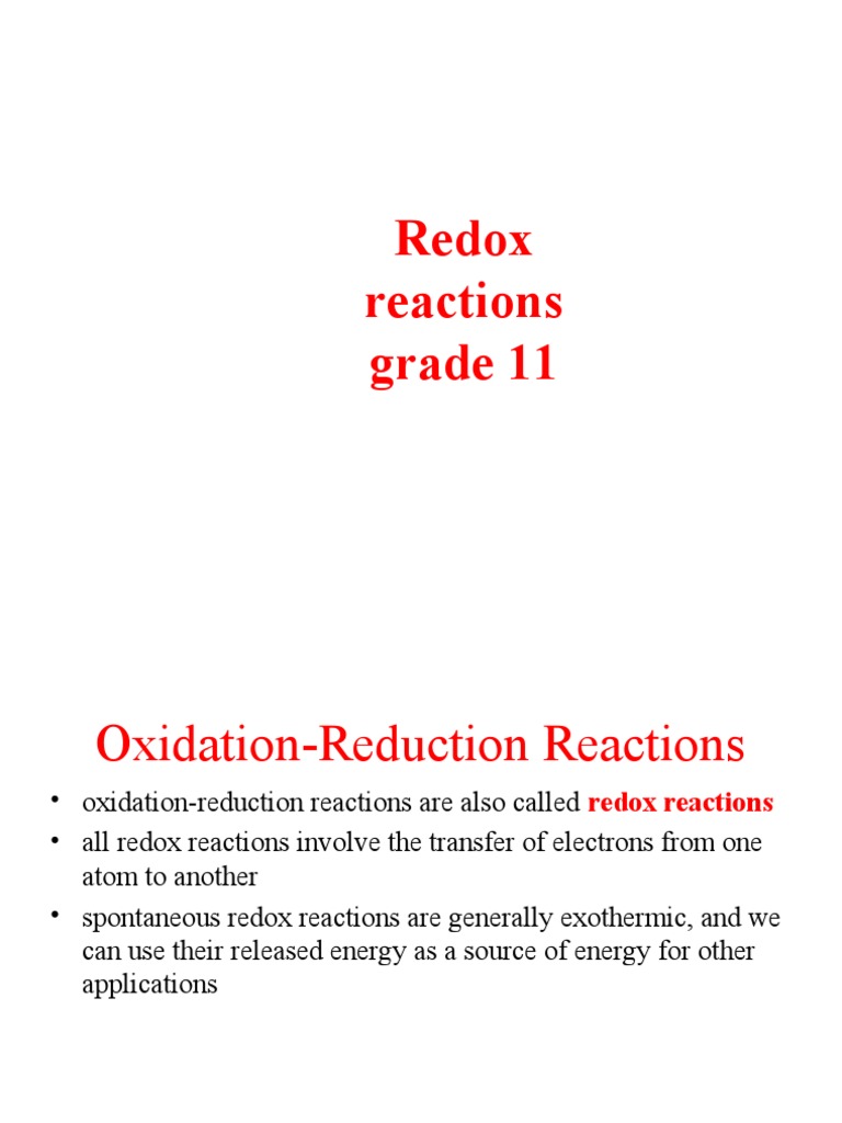 Redox Reactions Grade 11 | PDF | Redox | Ionic Bonding
