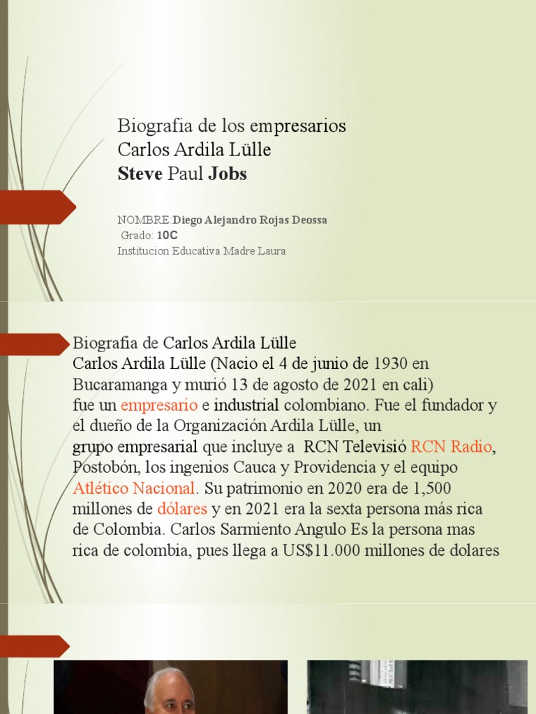 Biografías de Carlos Ardila y Steve Jobs | PDF | Steve Jobs | Apple Inc.