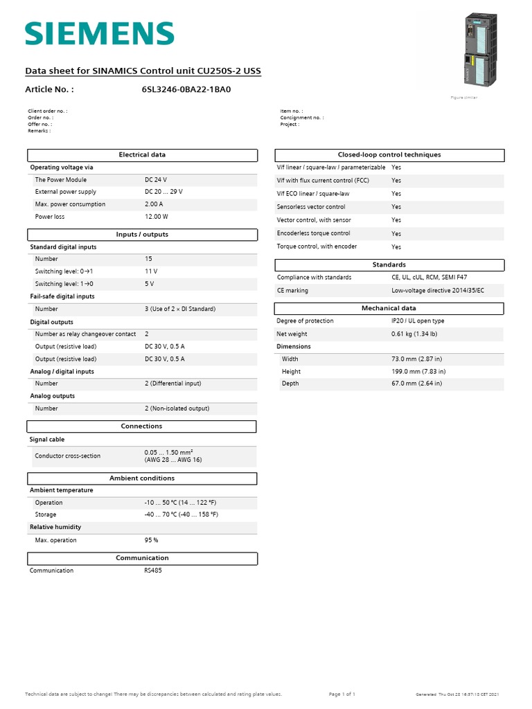 6SL3246-0BA22-1BA0 Datasheet en | PDF | Electrical Components | Electricity