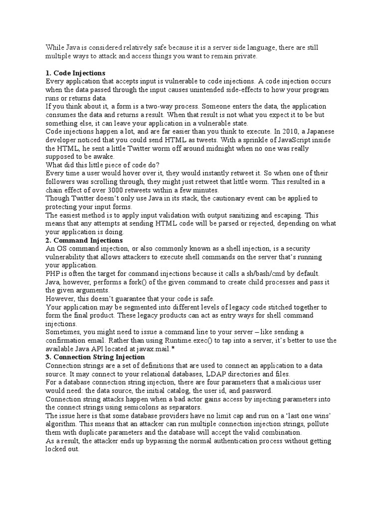 Top 10 Most Common Java Vulnerabilities | PDF | Information Technology ...