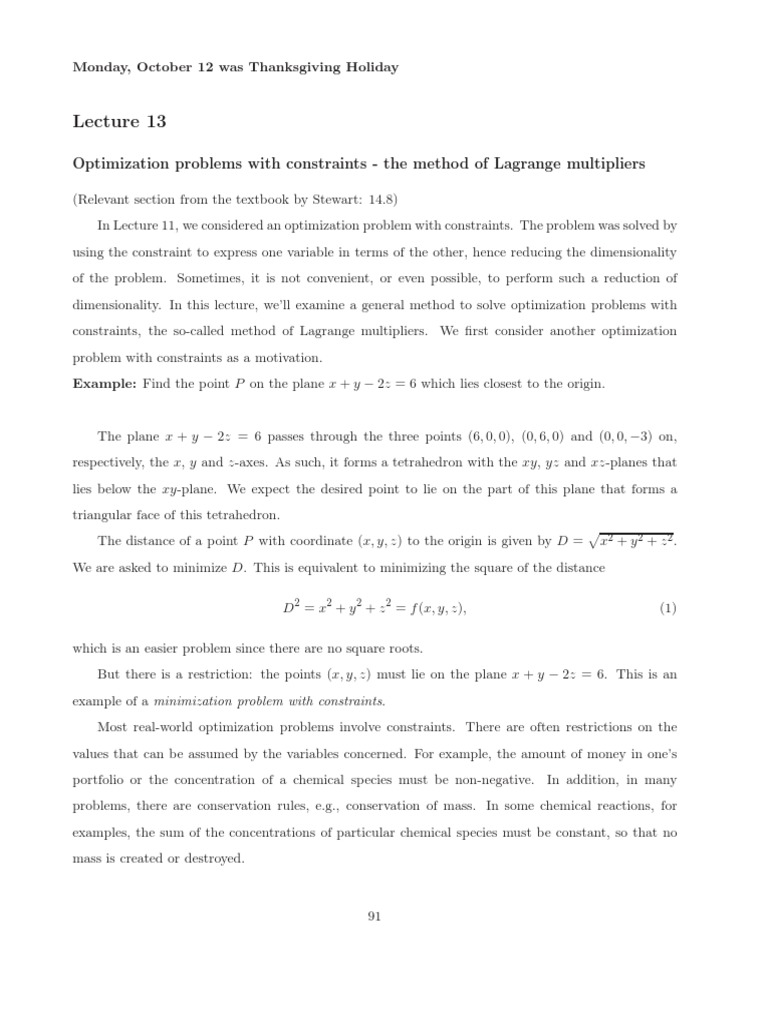 Lagrange multipliers method for optimization problems | PDF | Maxima And Minima | Mathematics