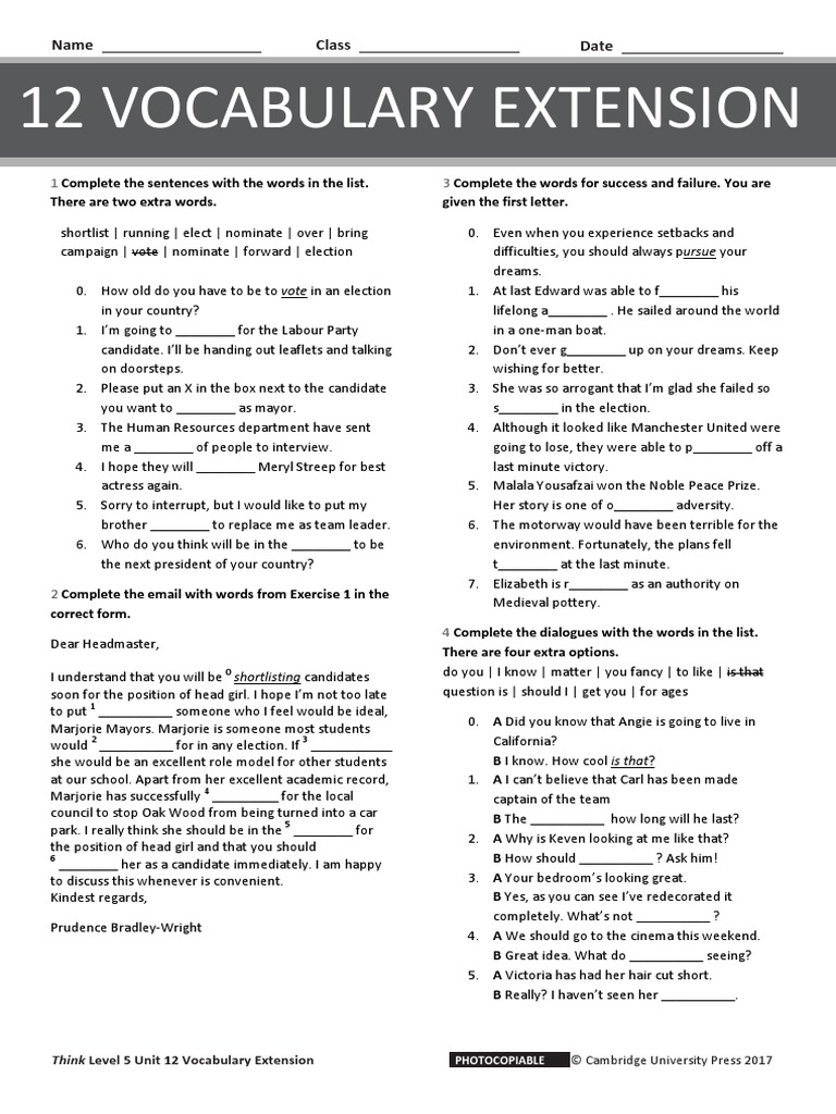 L5 Unit 12 Vocabulary Extension | PDF