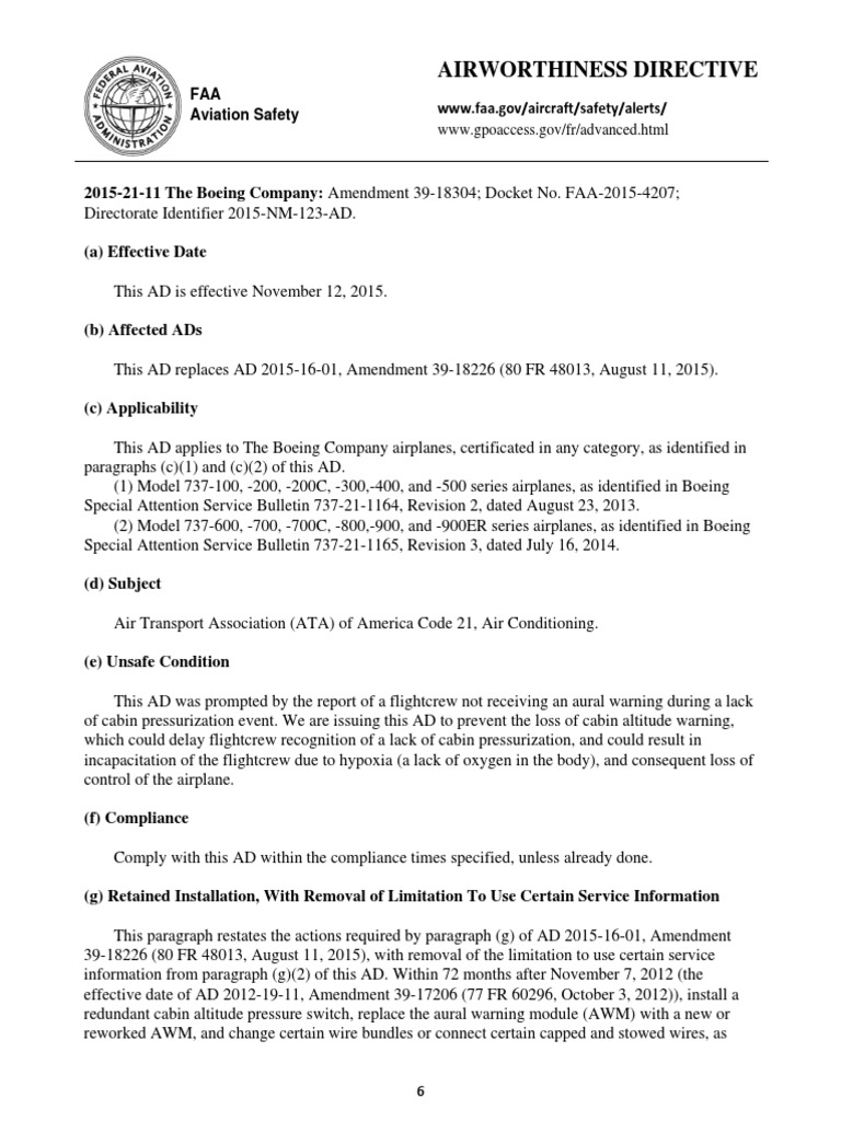 Airworthiness Directive: FAA Aviation Safety WWW - Faa.gov/aircraft ...