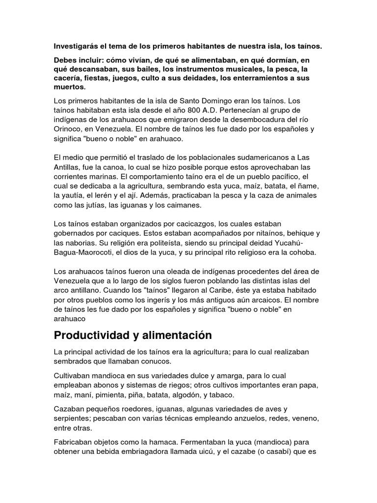 Vida y Cultura de los Taínos | PDF