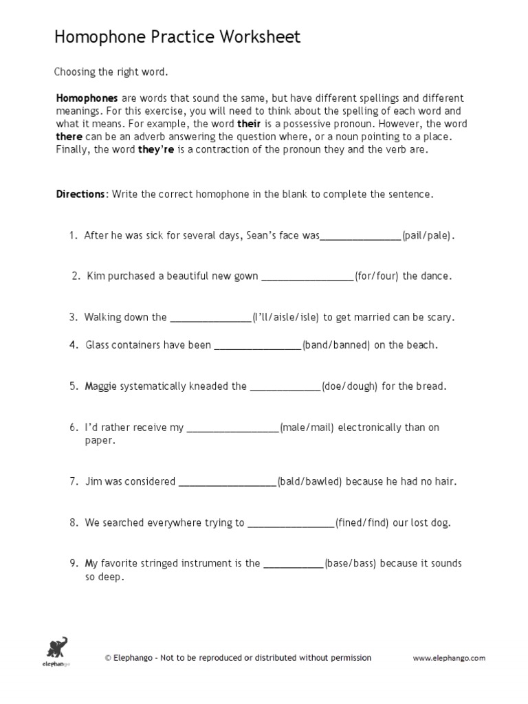 Homophone Practice Worksheet Portrait | PDF | Linguistics | Linguistic ...