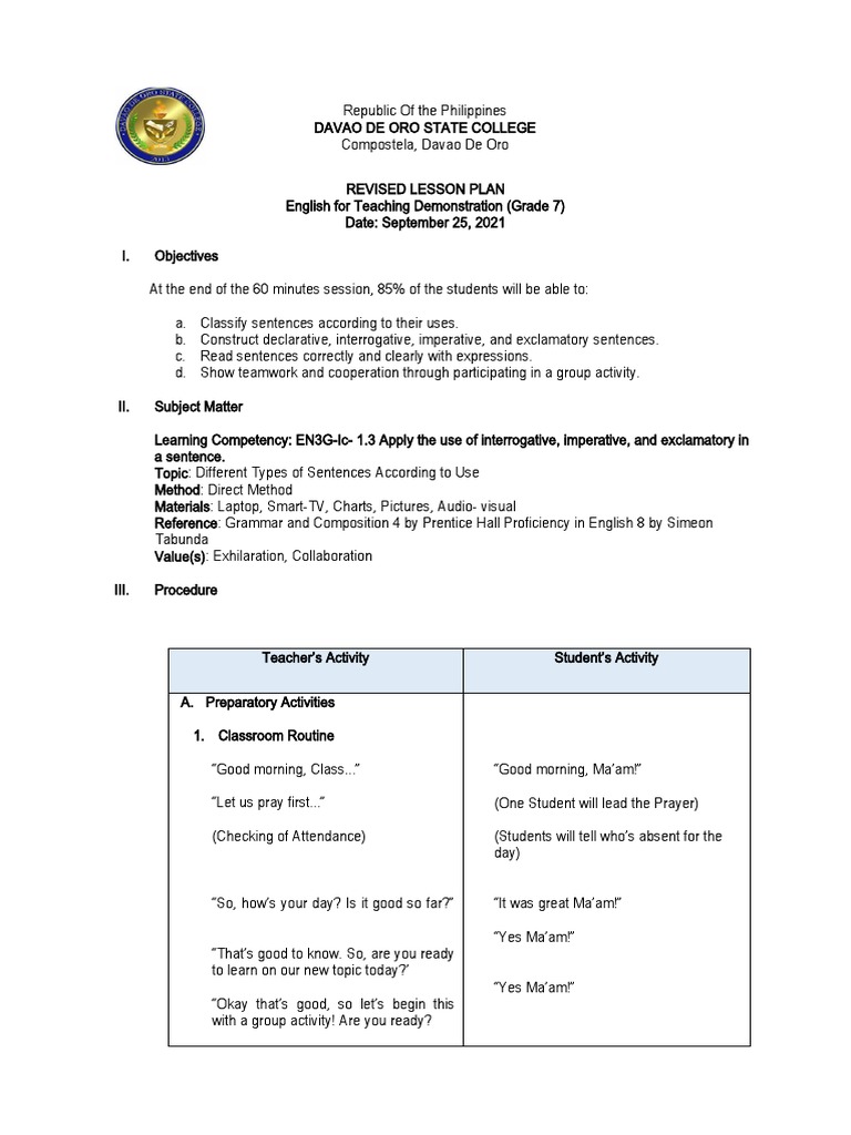 Revised Lesson Plan | PDF | Question | Sentence (Linguistics)