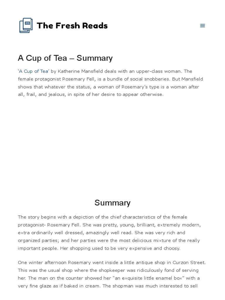 A Cup of Tea by Katherine Mansfield - Summary | PDF