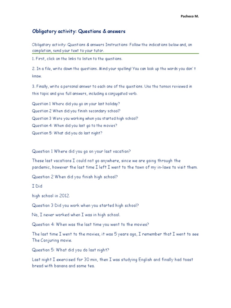 Ingles 2 Obligatory Activity Questions & Answers - Magdalena Pacheco ...