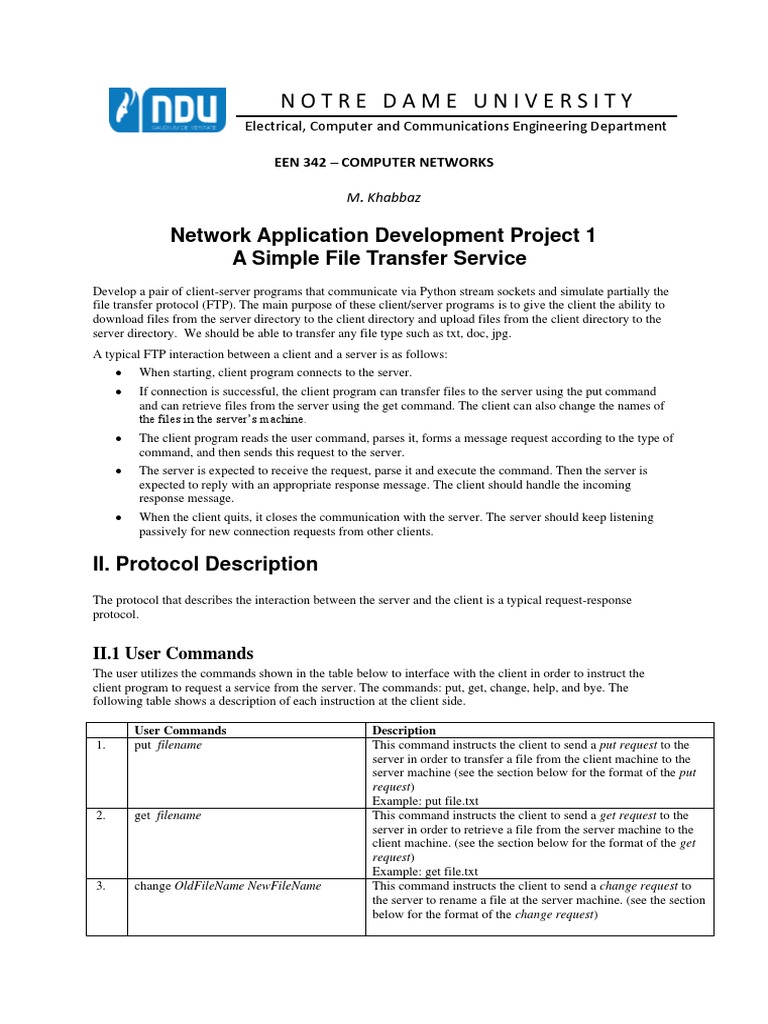 Project 1 - Simple File Transfer Service | PDF | Filename | Server ...
