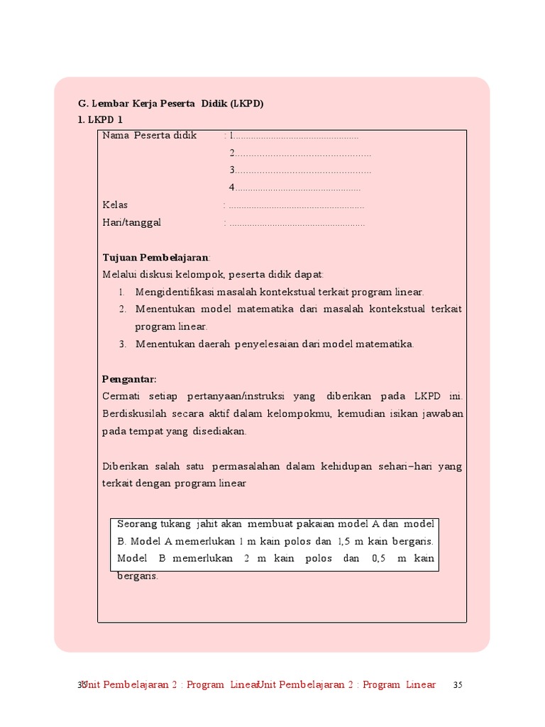 LKPD 1-3 Program Linear | PDF