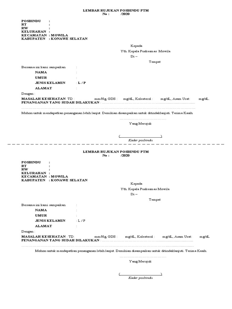 Lembar Rujukan Posbindu PTM | PDF