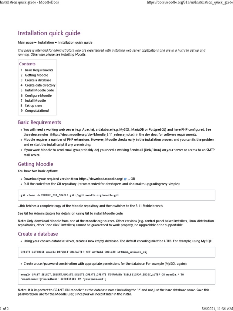Installation Quick Guide - MoodleDocs | PDF | World Wide Web | Internet ...