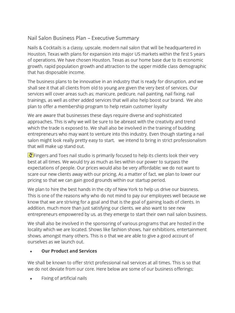 Sample Nail Salon Business Plan Template | PDF | Banks | Advertising