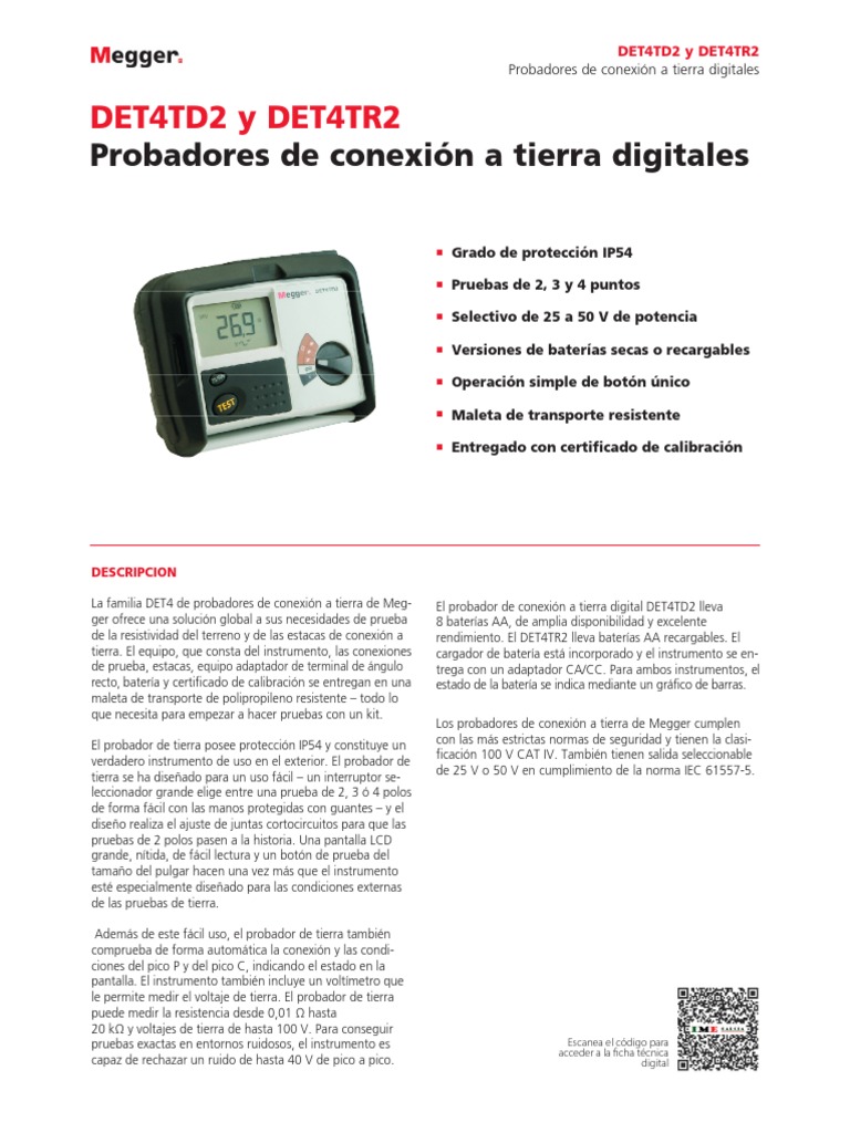 Megger DET4TD2 DET4TR2 | Descargar gratis PDF | Cantidad | Metrología