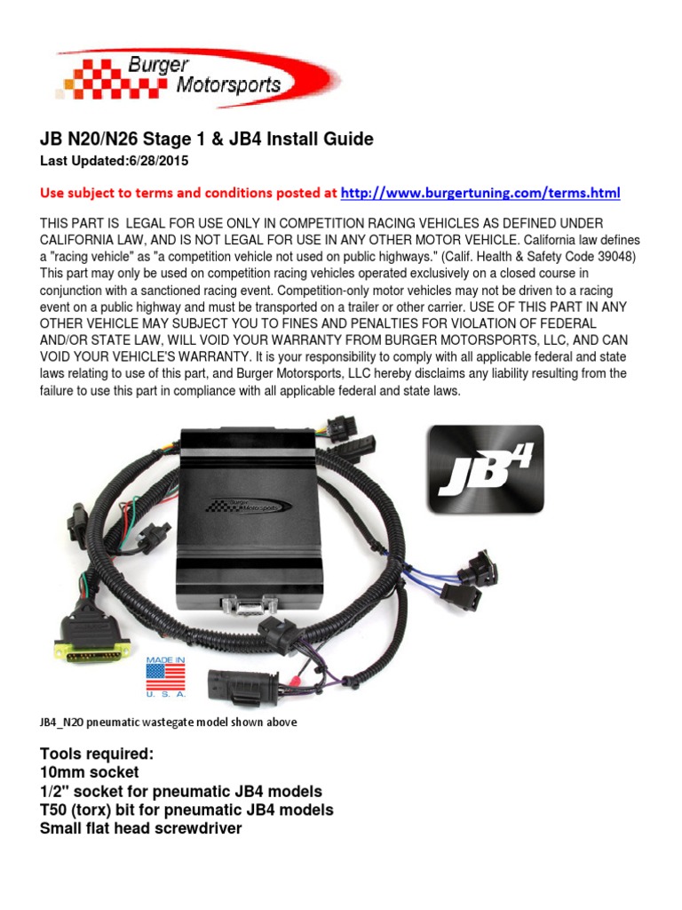 JB N20/N26 Stage 1 & JB4 Install Guide: Use Subject To Terms and ...
