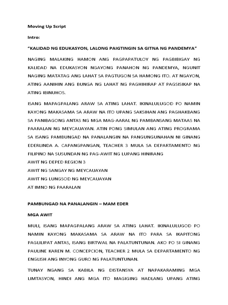 Moving Up Script | PDF