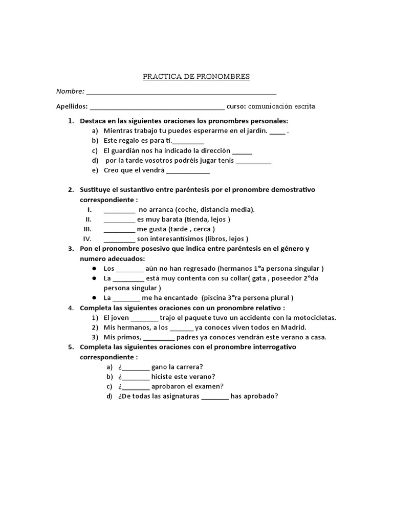 Practica de Pronombres | PDF