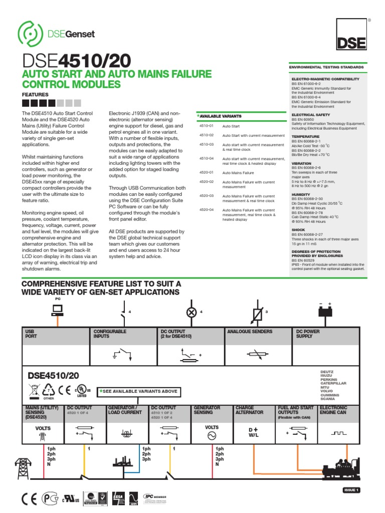 Deep Sea Control Panel DSE4510-Data-Sheet | PDF | Mains Electricity ...