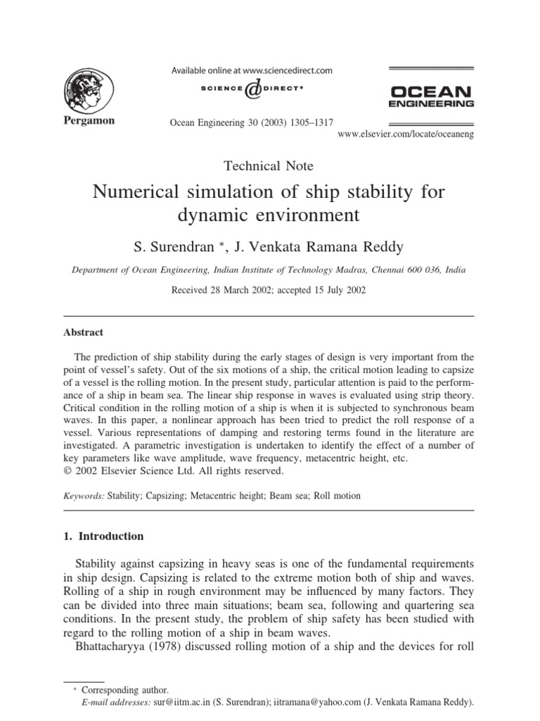 Ship Stability Simulation in Waves | PDF | Nonlinear System ...