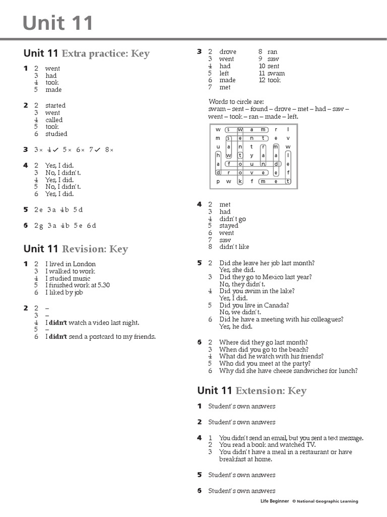 Unit 11: Extra Practice: Key | PDF | Food And Drink | Meal