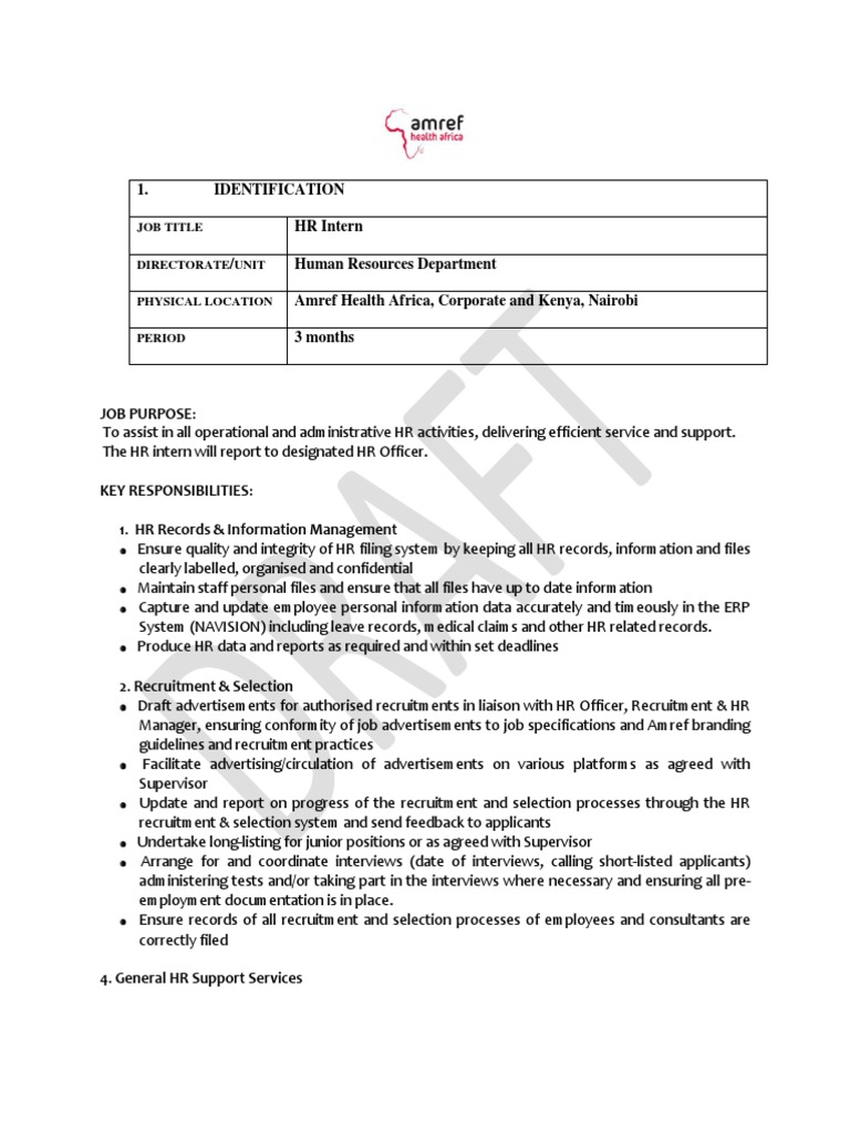 Identification HR Intern / Human Resources Department Amref Health ...