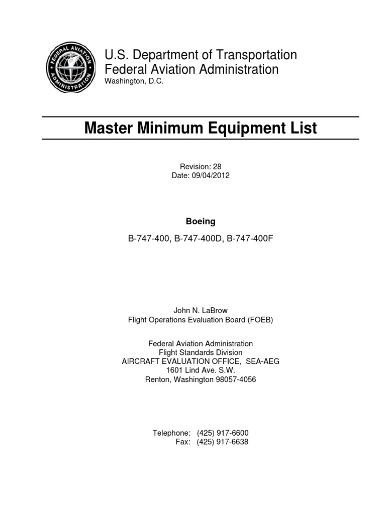 Master Minimum Equipment List: U.S. Department of Transportation ...
