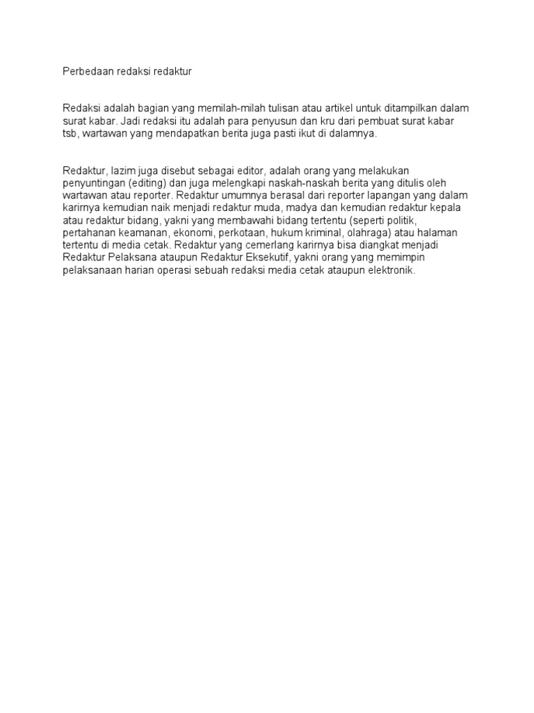 Perbedaan Redaksi Redaktur | PDF | Karier & Perkembangan